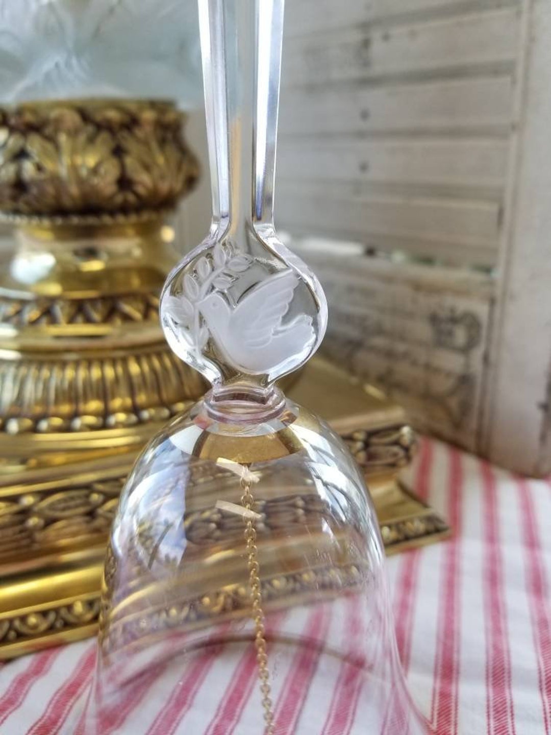 Beautiful Etched Gold Gilded Crystal Bell. This Elegant and Lovely Lead ...