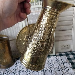 Charming and Provincial Old English Brass Repousse Pitcher. This ...
