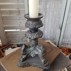 Two Heavy Brass Gothic Candlesticks. This Pair Ornate Gothic Brass ...