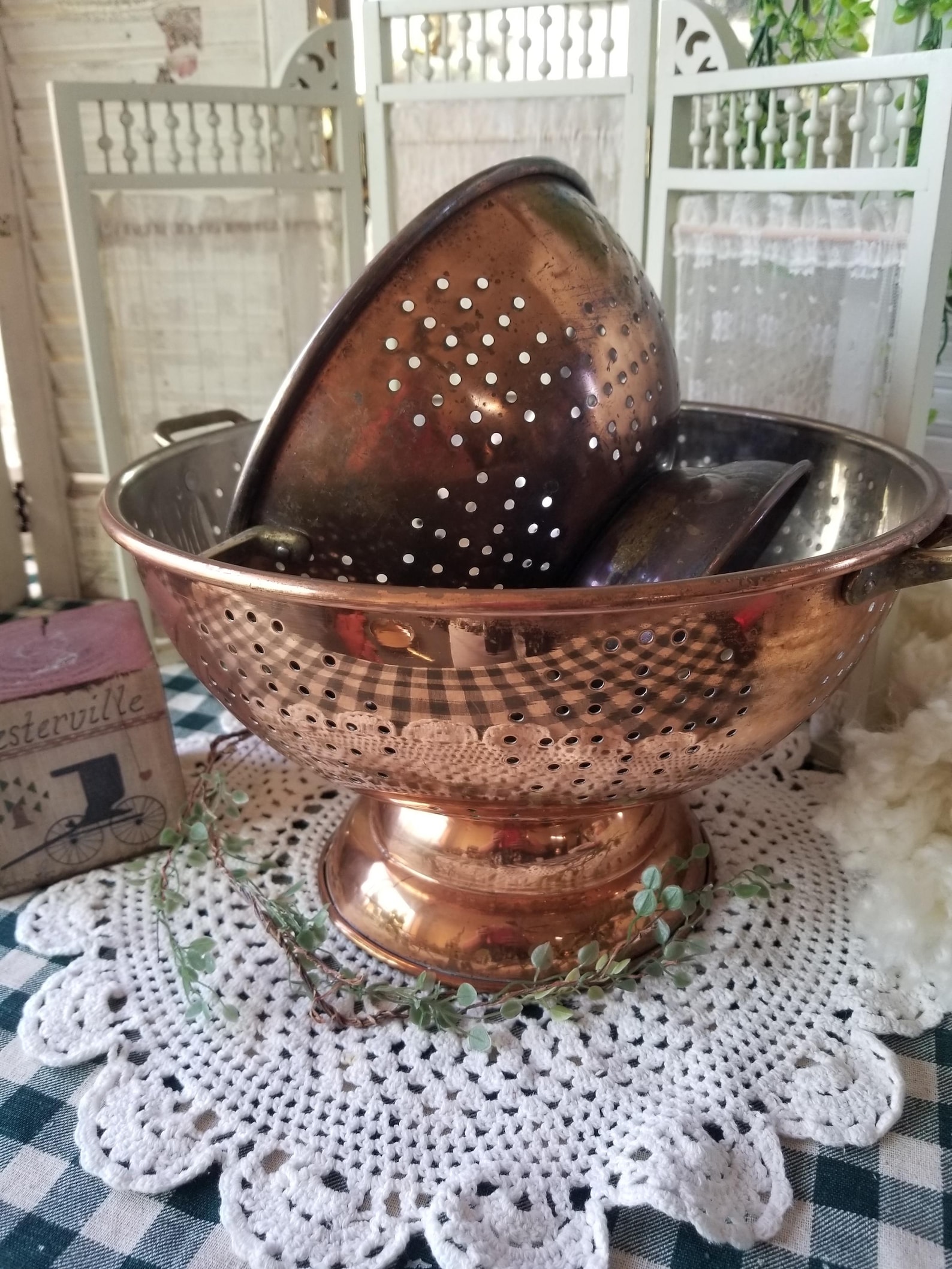 French Country Inspired Copper and Brass Colanders. Your Choice of 2 ...