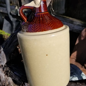 Rustic Farmhouse Stoneware Moonshine Jug. This Primitive Aged Two Toned ...