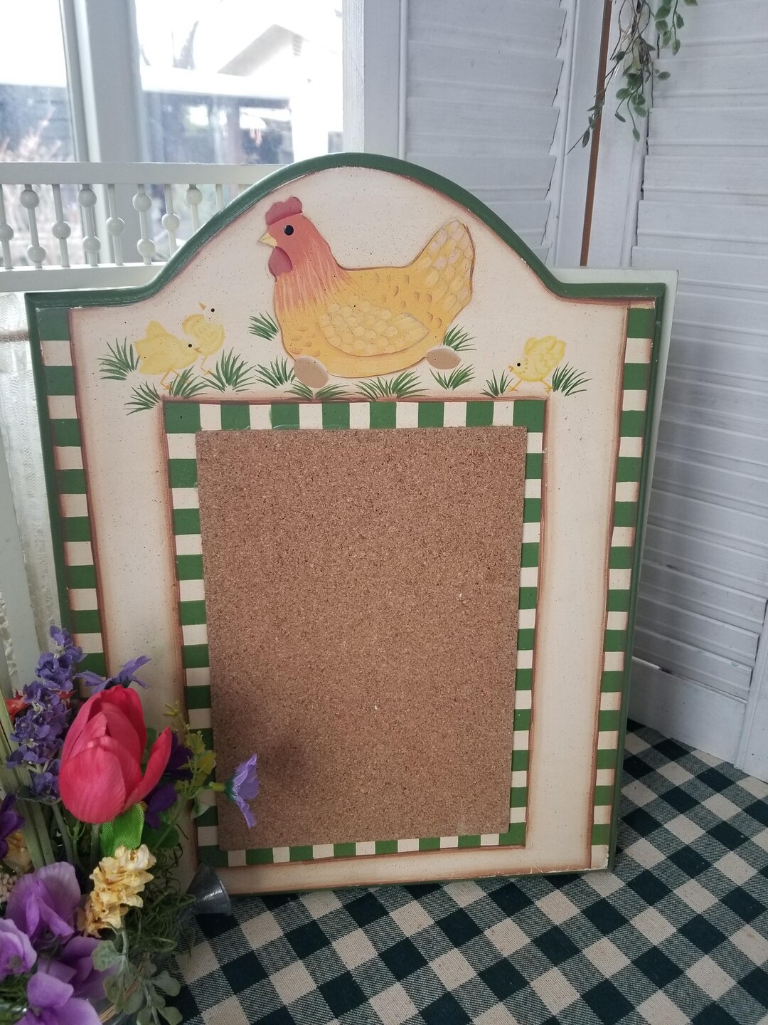 Delightful Hand-painted Farmhouse Chicken Cork Board. This Sunny Yellow ...