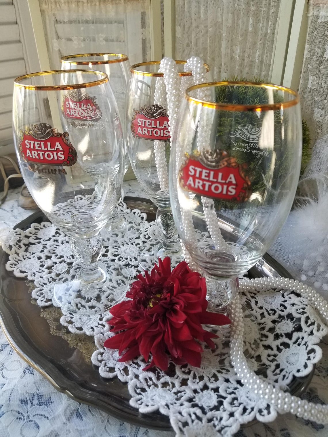 Set of Four Beautiful Large Stella Artois Belgium Beer Chalices. Each ...