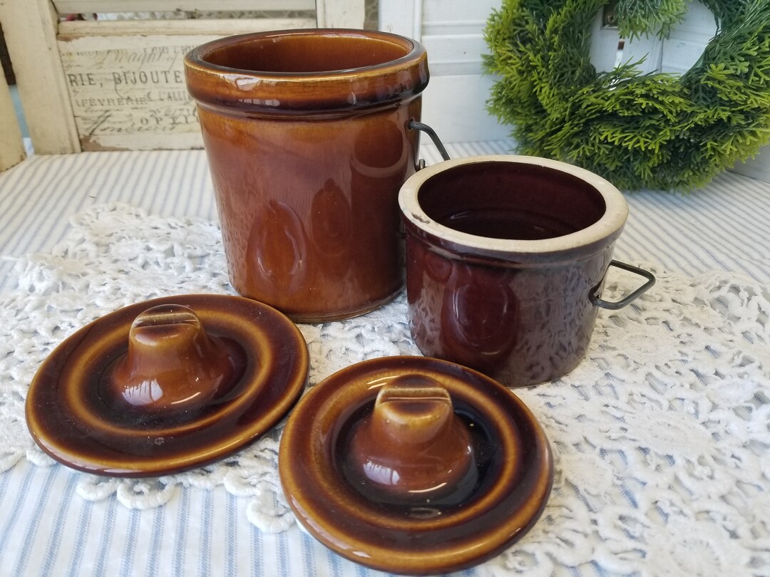 Two Brown Stoneware Sourdough Crocks. These Vintage Brown Stoneware ...