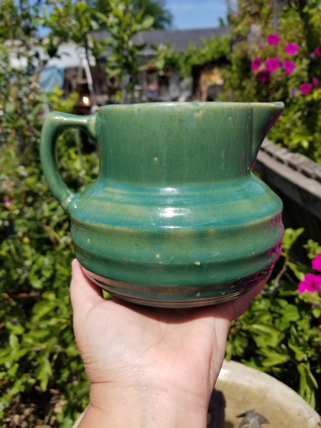 Squatty Antique Mccoy Pottery Green Ring Pitcher. This Rare 1930s Mccoy ...