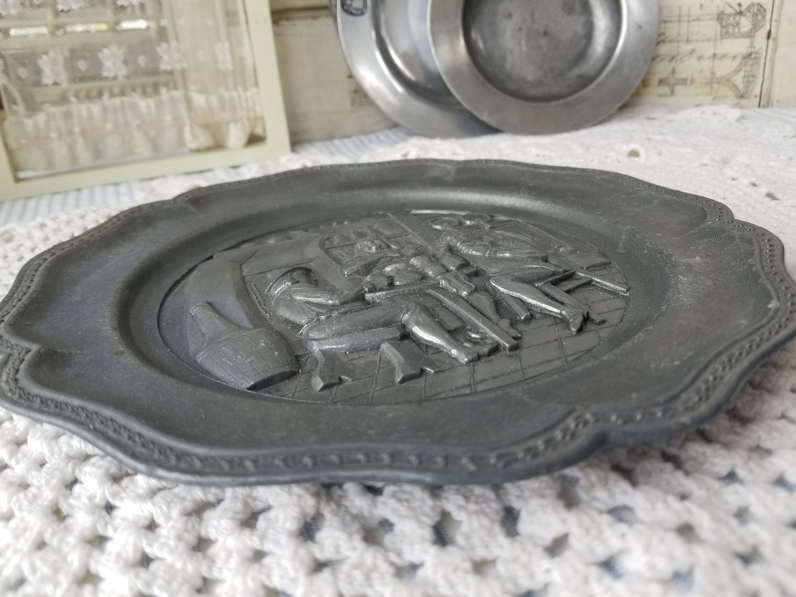 Gothic Inspired Pewter Plate With Images of a Primitive Pub Complete ...