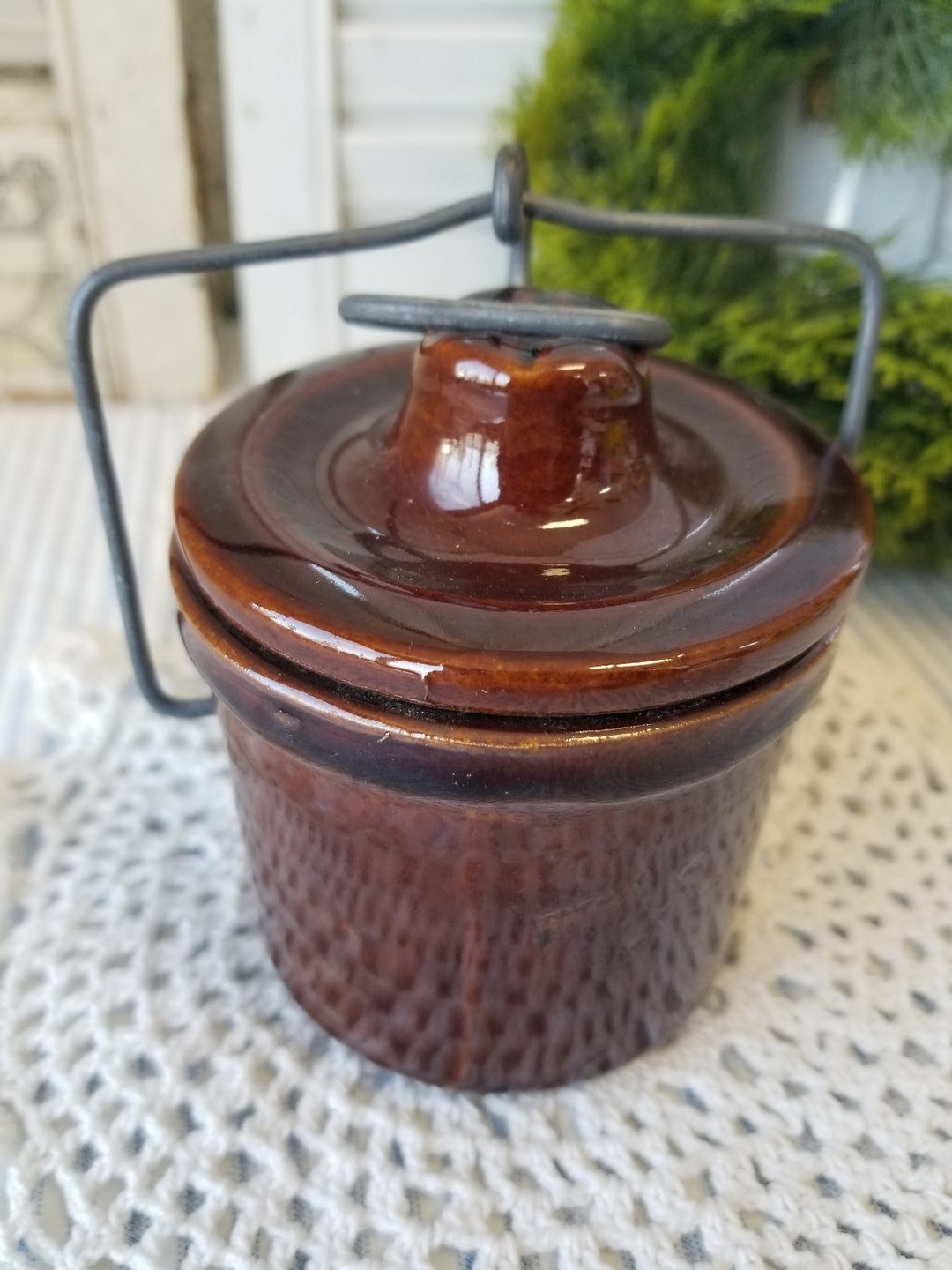 Vintage Brown Stoneware Butter Crock. This Tiny 3 Inch Stoneware Crock ...