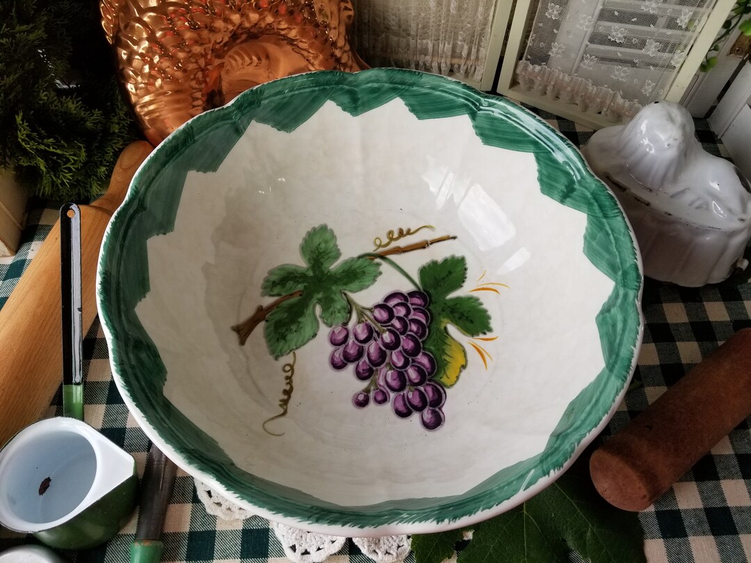 Huge Farmhouse Vintage Italian Pottery Bowl. This Gorgeous Grape ...