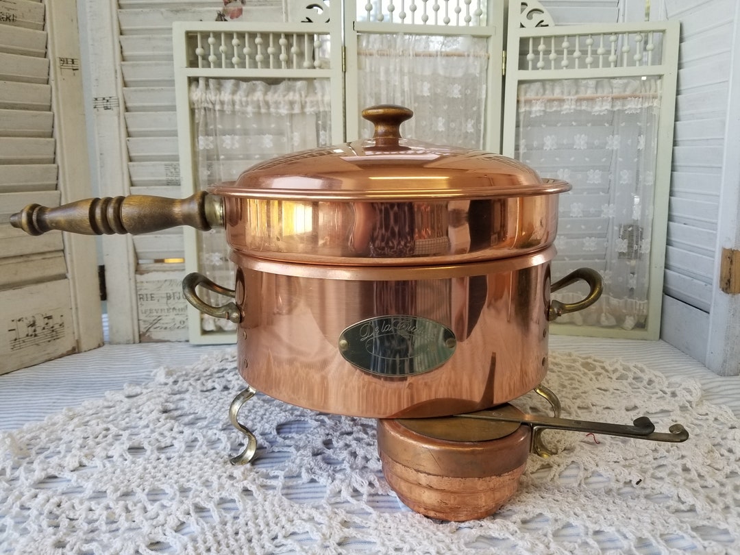 Mid Century Copper Double Boiler Chafing Dish With Stand and Burner ...