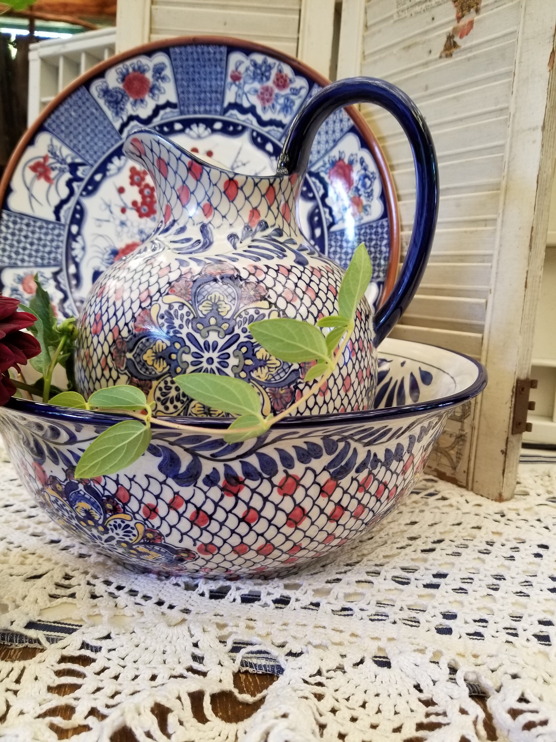 Gorgeous Mediterranean Style Pottery Pitcher and Bowl. - Etsy