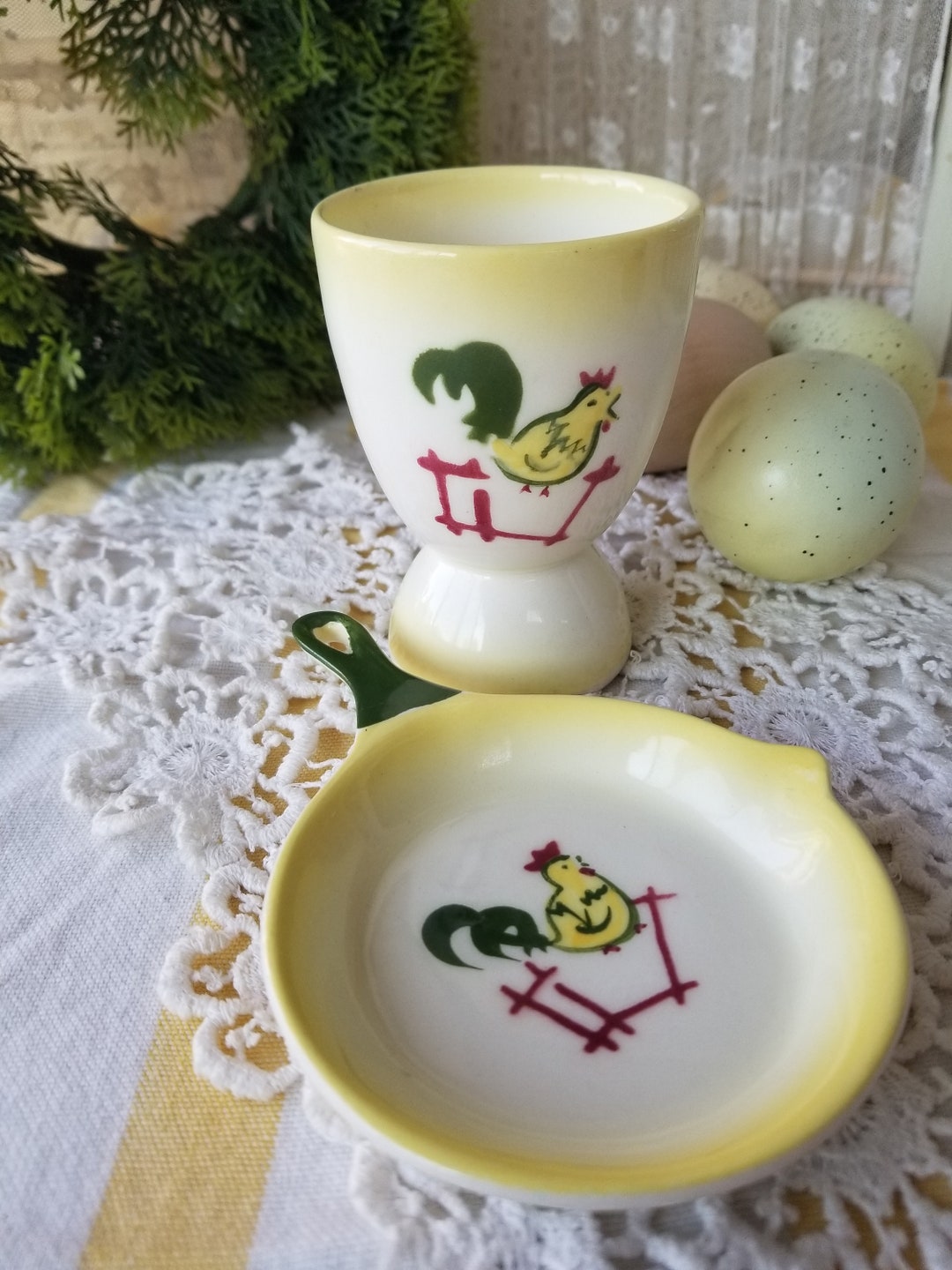 Adorable Pair of Yellow Farmhouse Chicken Brock of California Ceramic ...