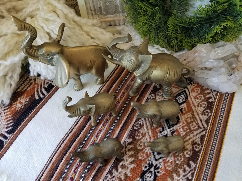 Six Rustic Brass Lucky Elephants. This Family of Six Heavy Rustic Brass ...