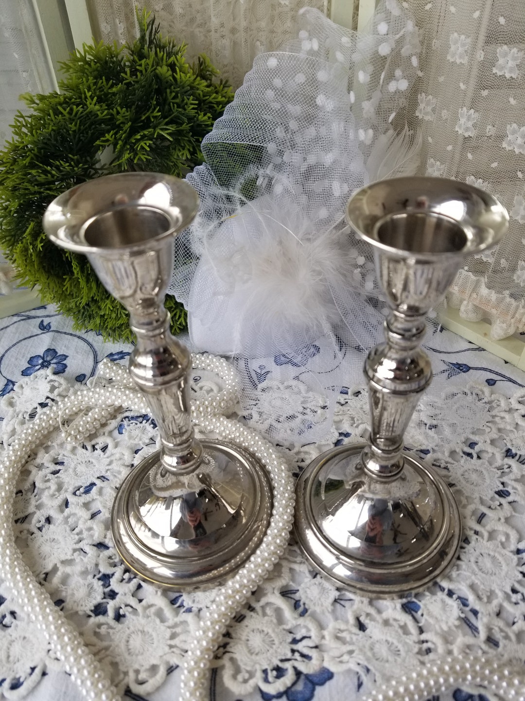 A Pair of Simple Elegant Silvered Candlesticks. These 2 Small Silver ...