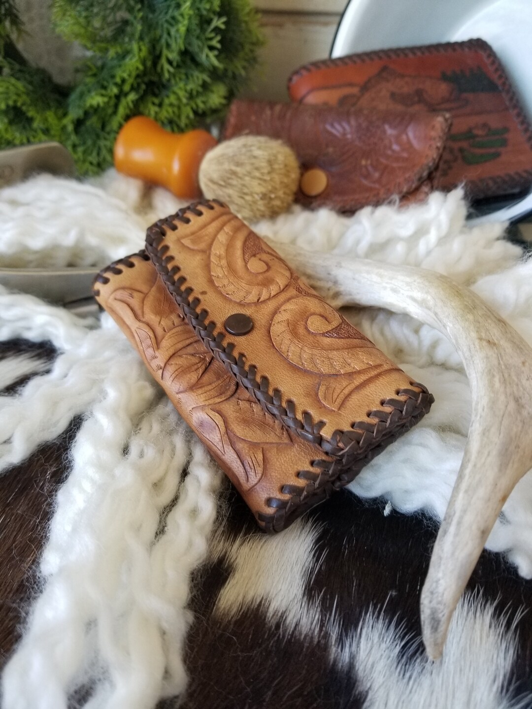 Vintage Western Tooled Leather Coin Purse. This Little Stamped Leather ...