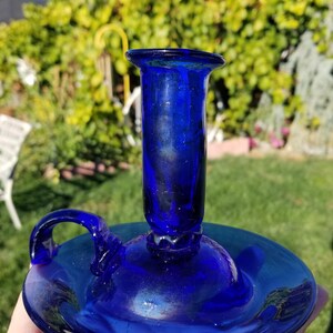 A Gorgeous Handblown Blue Glass Chamberstick. This Cobalt Blue Blown ...