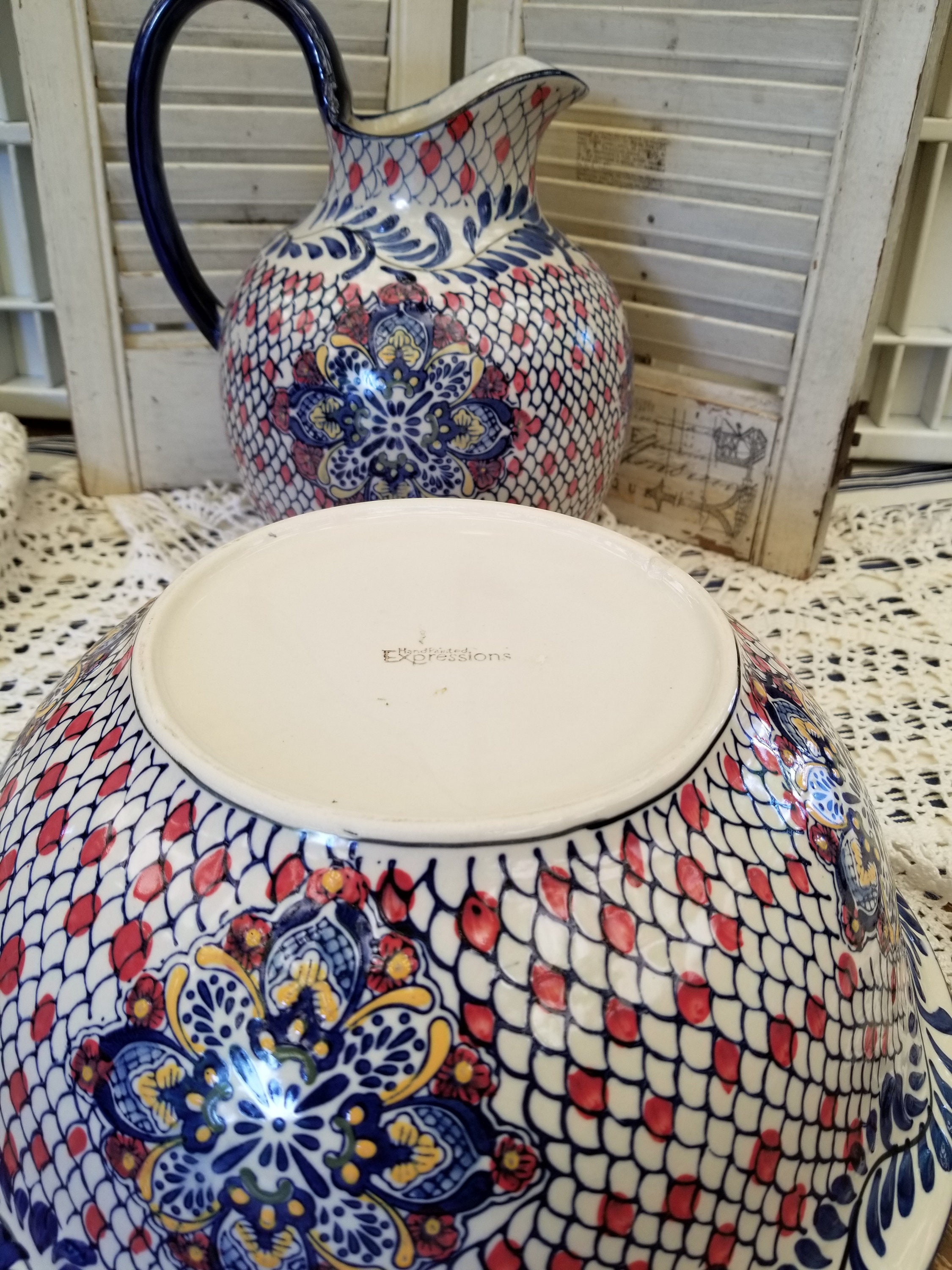 Gorgeous Mediterranean Style Pottery Pitcher and Bowl. - Etsy