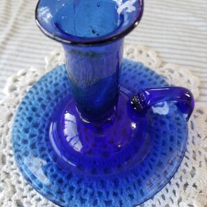 A Gorgeous Handblown Blue Glass Chamberstick. This Cobalt Blue Blown ...