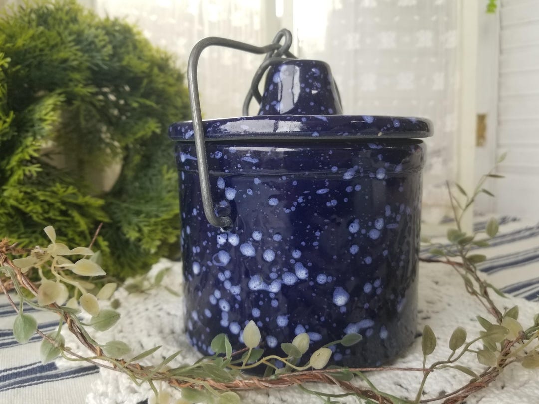 Gorgeous Speckled Blue Glazed Stoneware Crock. This Vintage Cobalt ...