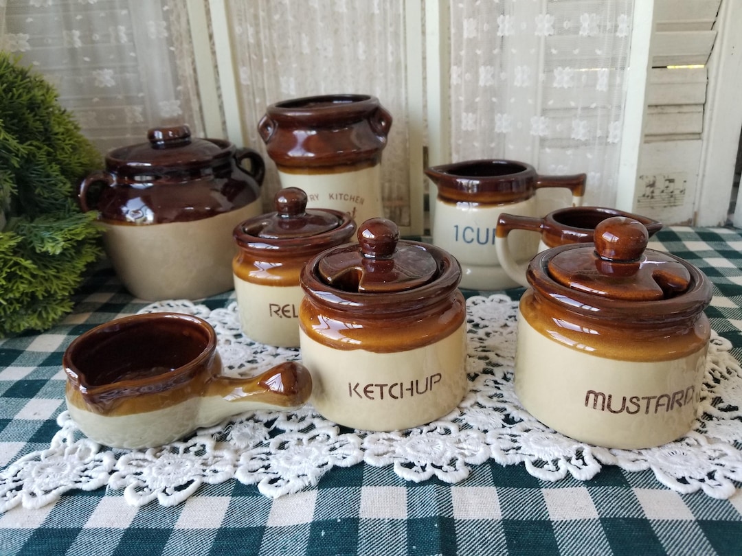 Set of 8 Vintage Two-toned Kitchen Crocks. This Assortment of Vintage ...