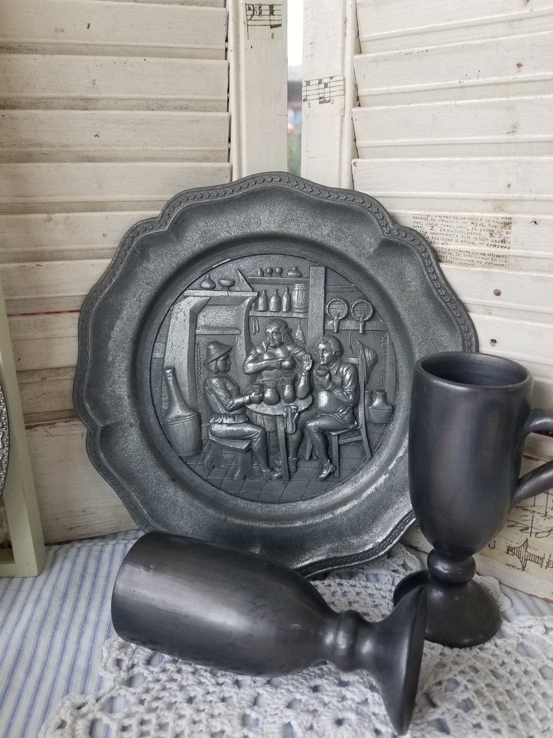 Gothic Inspired Pewter Plate With Images of a Primitive Pub Complete ...