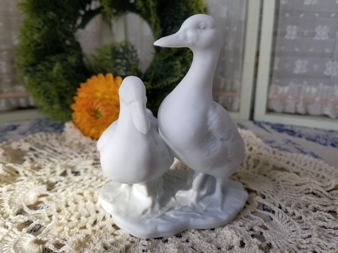 Delicate West German Geese Statue. This Sweet Pair of White Bisque ...