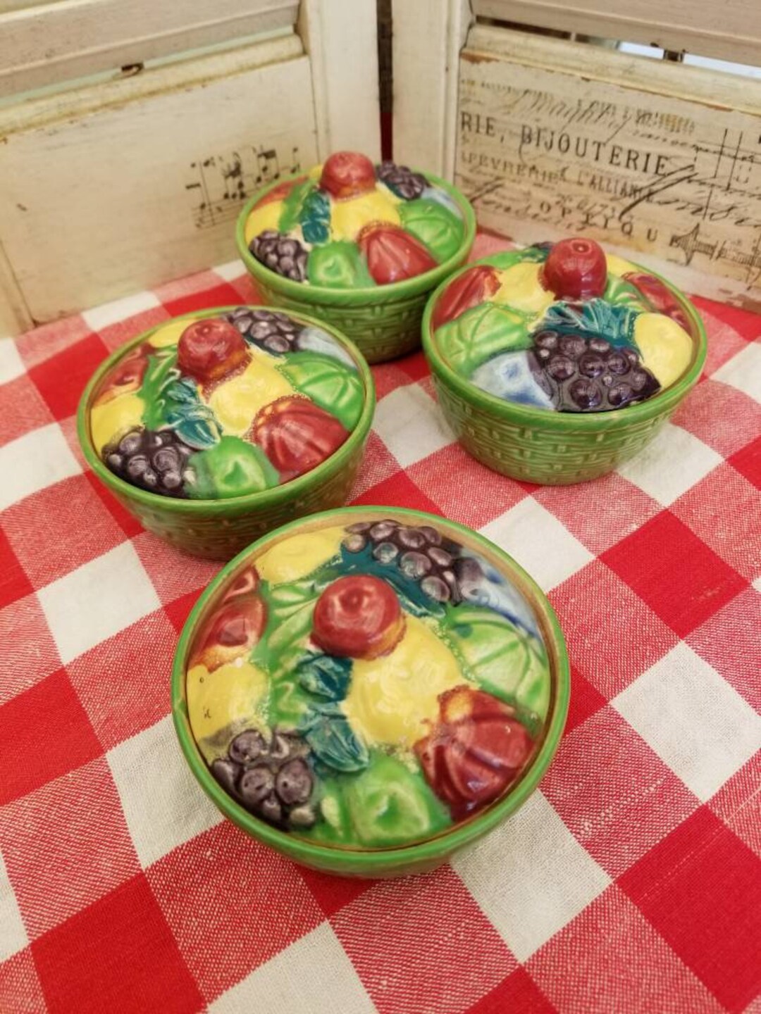Vibrant Set of 4 Antique Covered Ramekins From Japan. Each of These ...