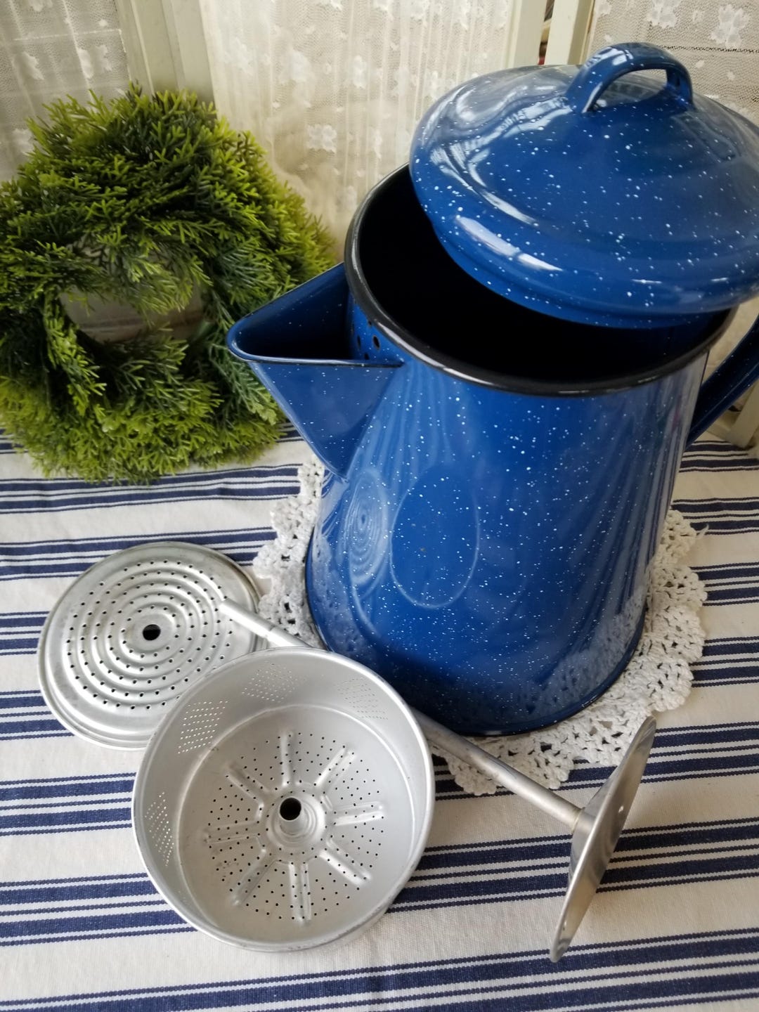 Gorgeous Speckled Blue Enamel Coffee Pot. This Gorgeous Blue Enamelware ...