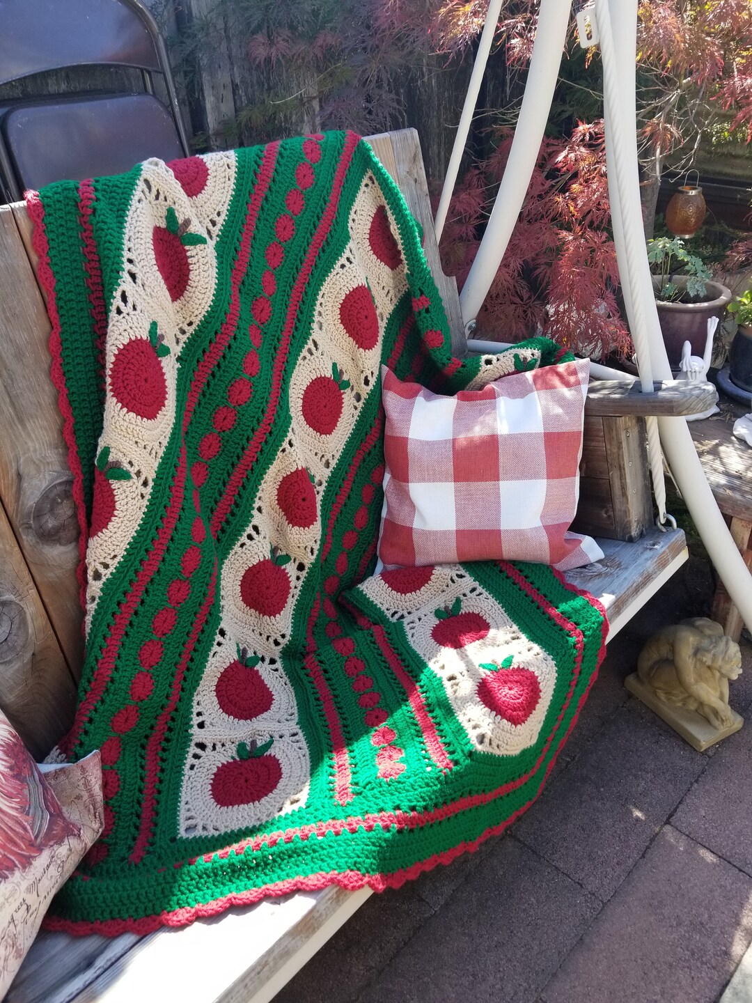 This Gorgeous Boho Red, Green, and Tan Afghan, With a Smattering of Red ...