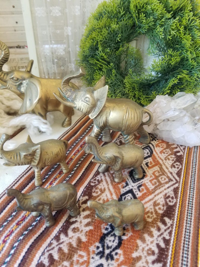 Six Rustic Brass Lucky Elephants. This Family of Six Heavy Rustic Brass ...