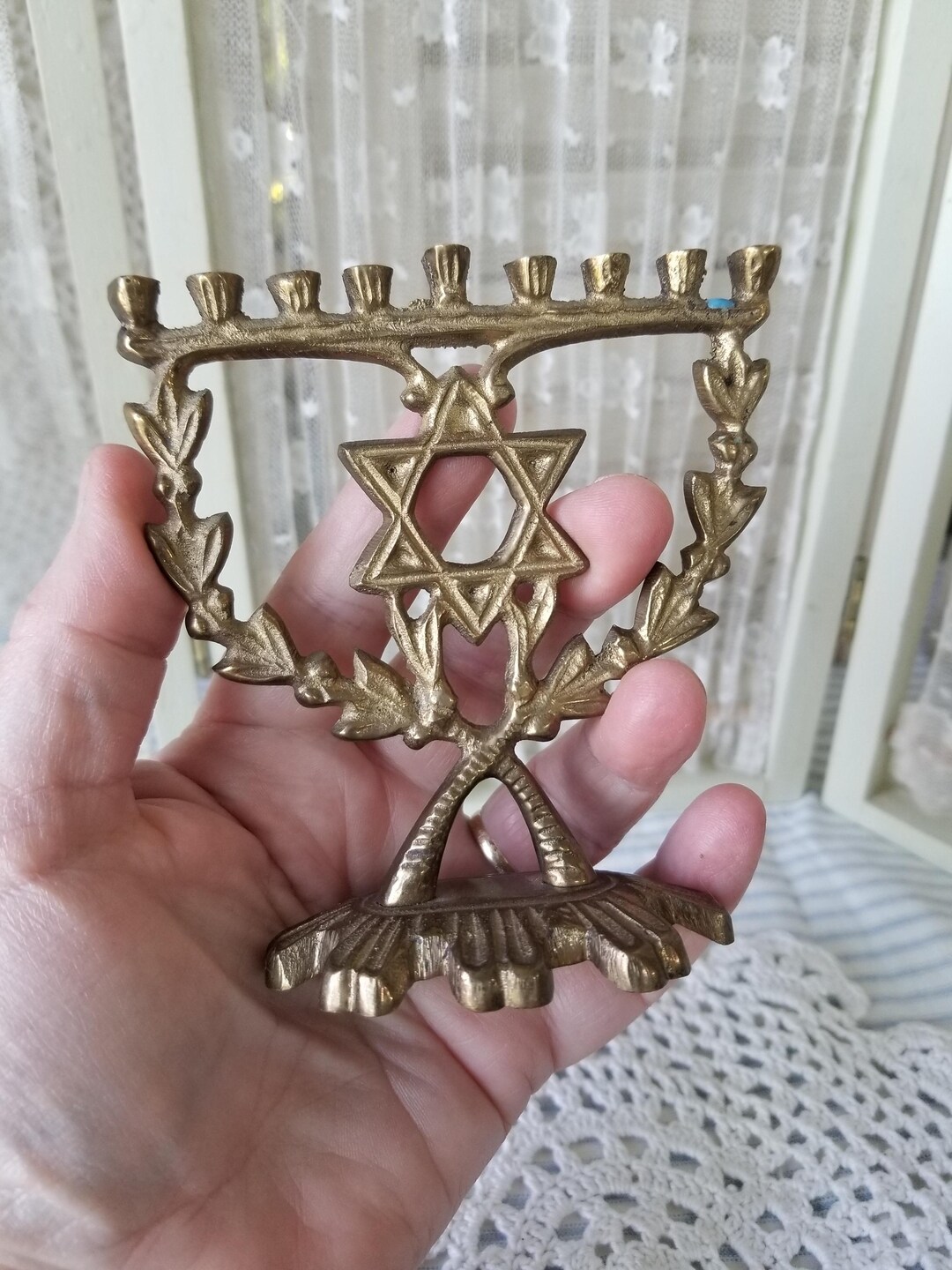 Beautiful Cast Brass Jewish Menorah. This Small Vintage Jewish Holiday ...