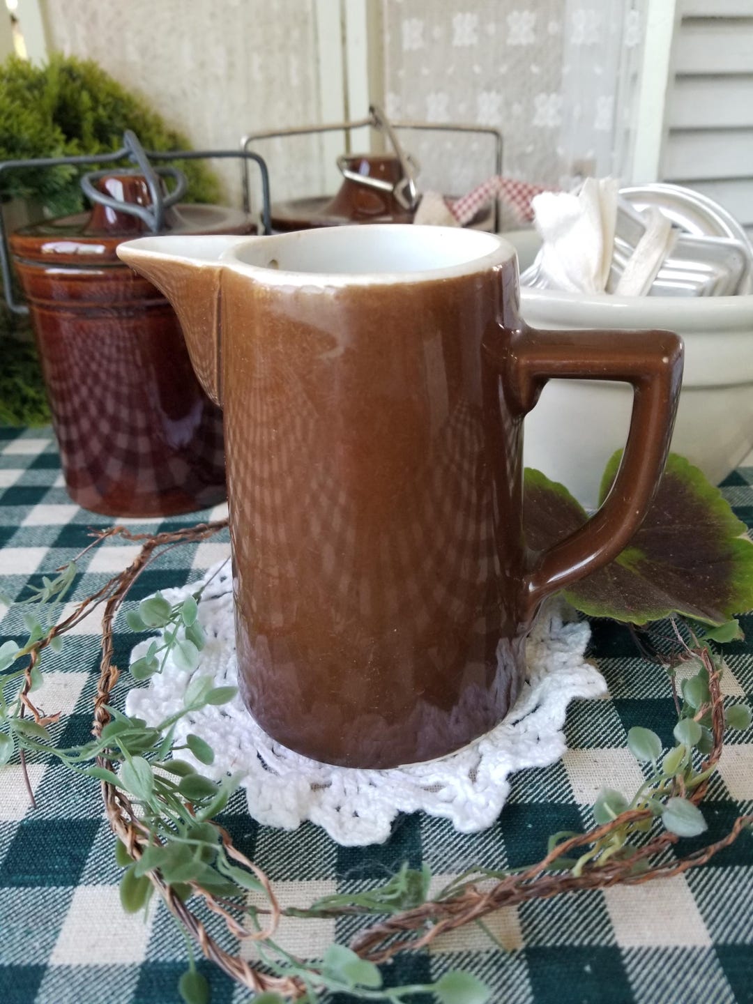 Heavy Brown Ironstone Farmhouse Pitcher. This Small Ironstone Pitcher ...