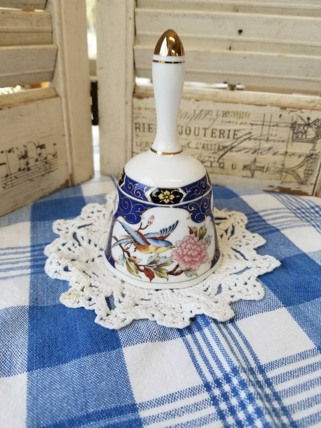 Beautiful White, Blue and Gold Bone China Takahashi Handbell. This ...