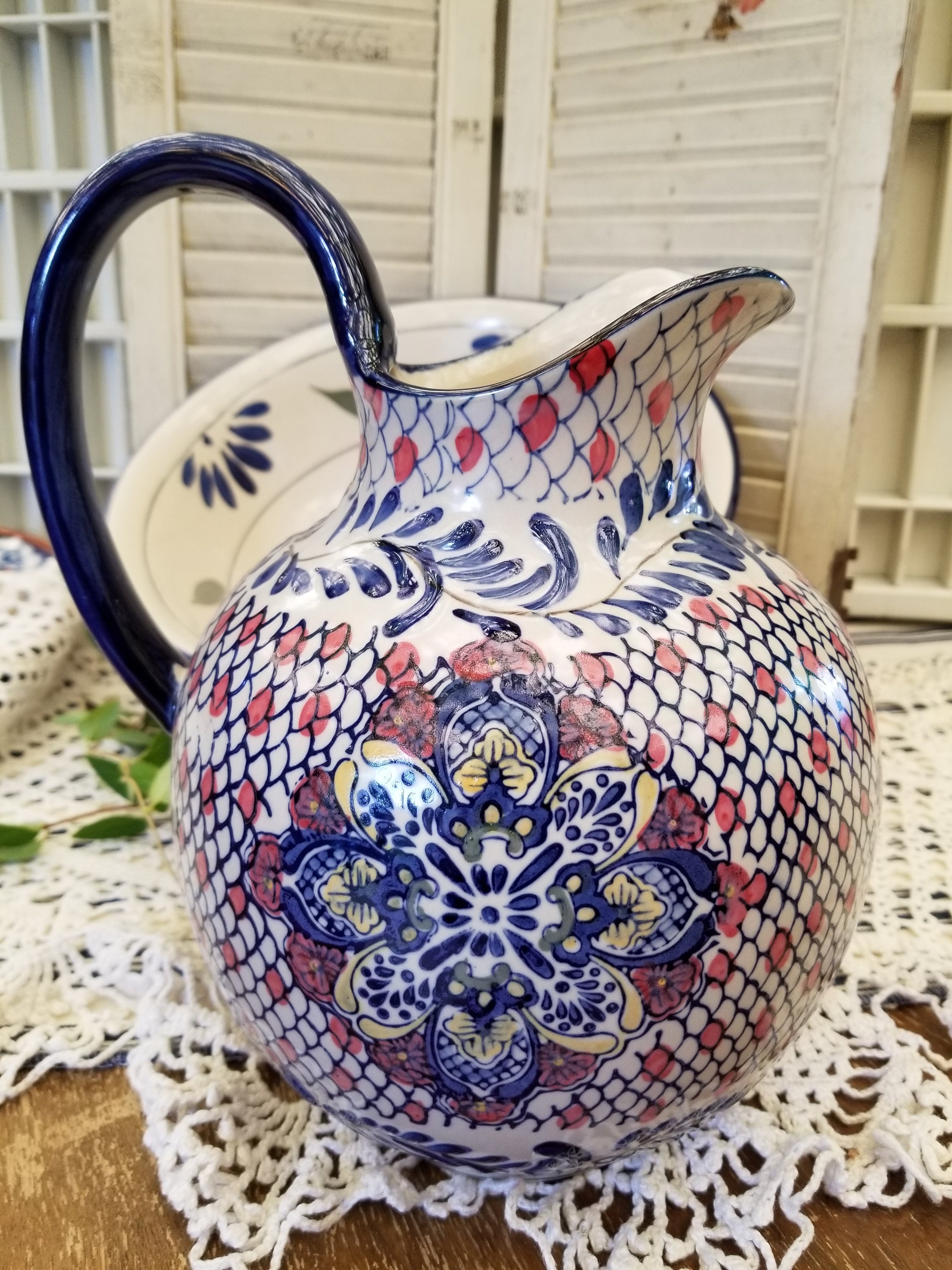 Gorgeous Mediterranean Style Pottery Pitcher and Bowl. - Etsy