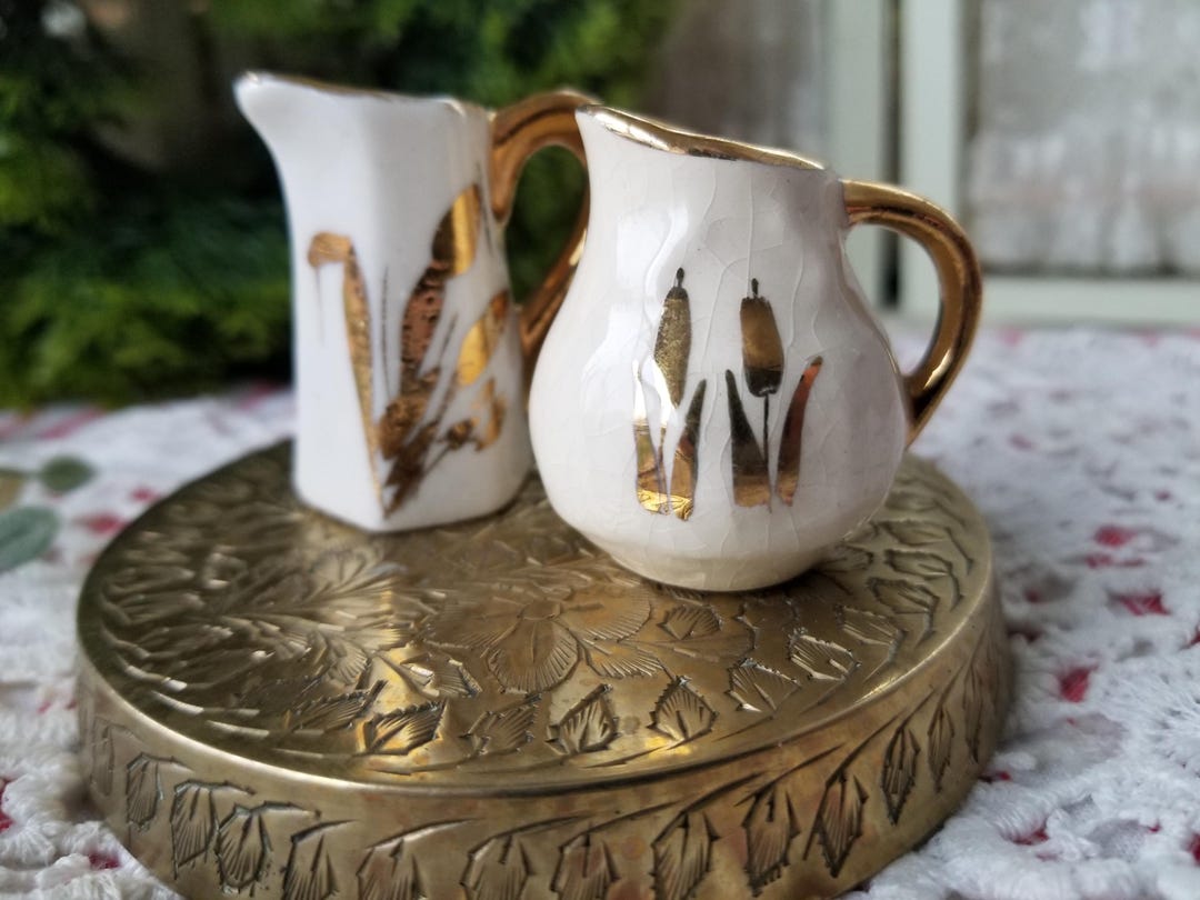 Miniature Gold Gilded Porcelain Pitchers. This Pair of Teeny Tiny ...