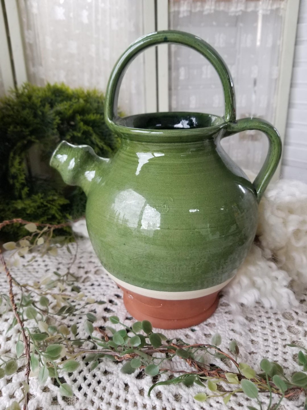 Vintage French Provincial Pottery Gargoulette. This Charming Green ...