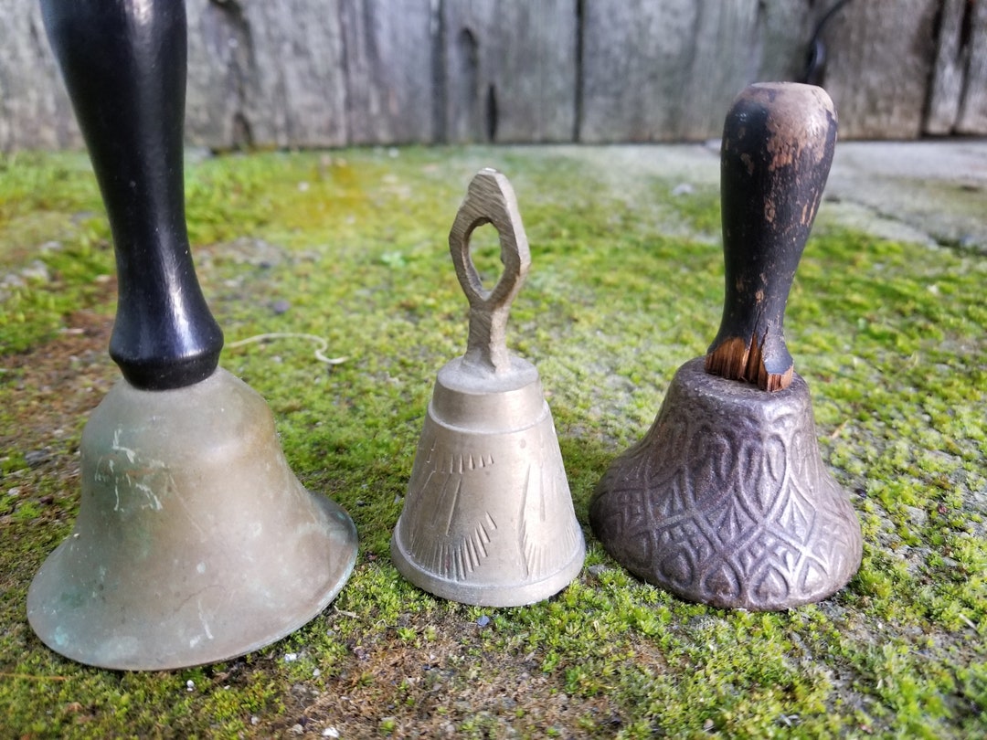 A Trio of Small Crusty, Rusty Bells. Eclectic Trio of Brass and Iron ...