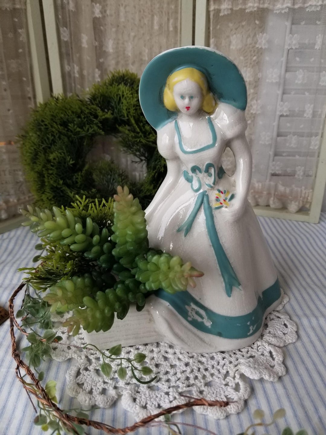 Precious Little Antique Hull Flower Girl Vase. Adorned in a Wide Skirt ...