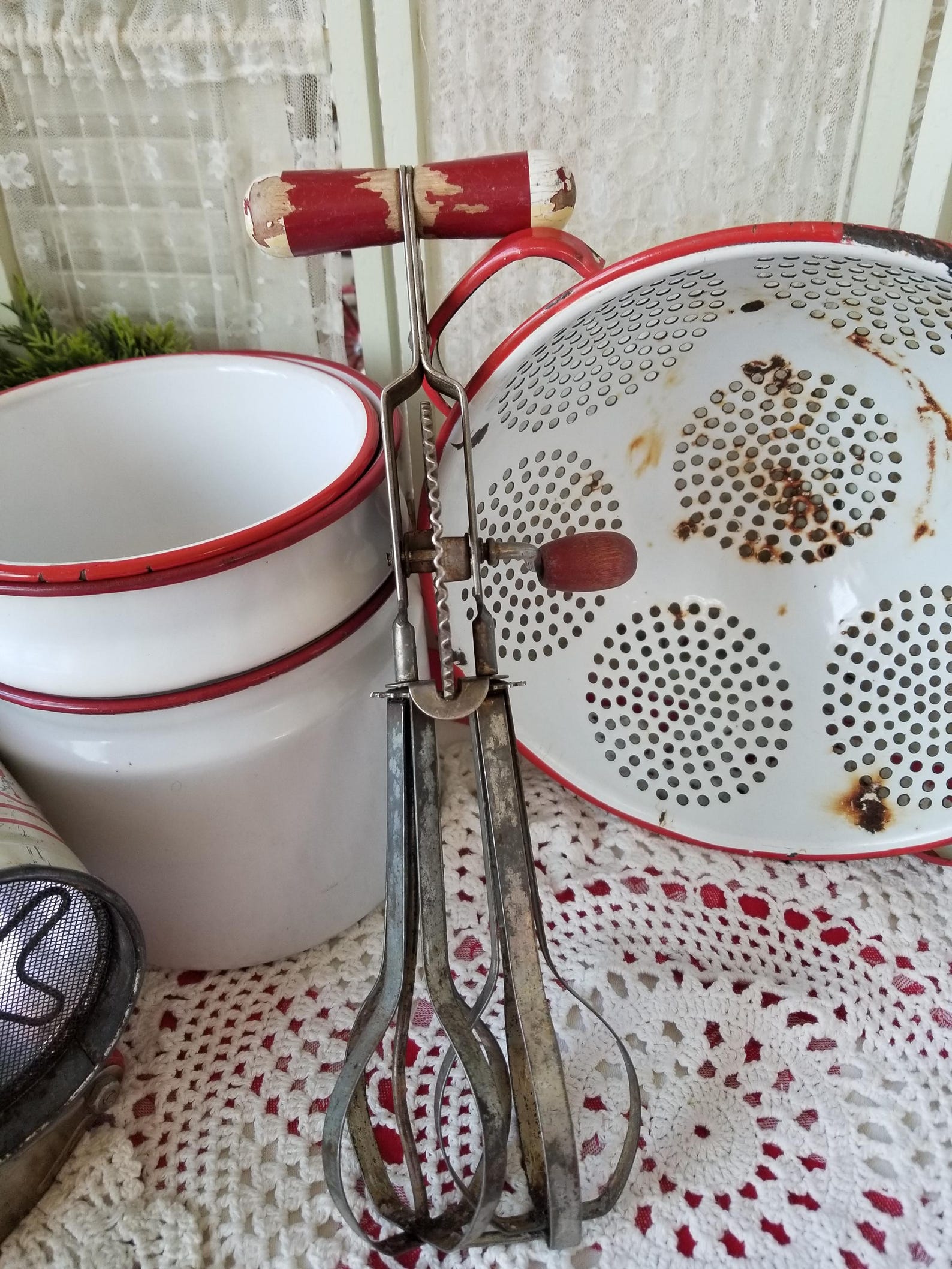 Selection of 7 Gorgeous Farmhouse Chippy Red Kitchen Gadgets. You ...