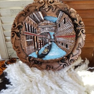 Midcentury Faux Wood Raised Relief Plate Featuring the Venice Canal ...