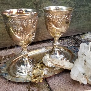 Pair of Enchanting Silverplated Chalices With Grapevines. These Heavy ...