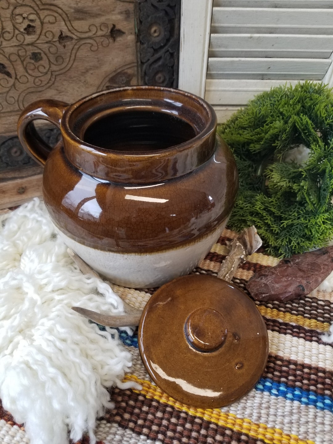 Rustic Aged Heavy Stoneware Crock. This Primitive Bean Crock Will Look ...