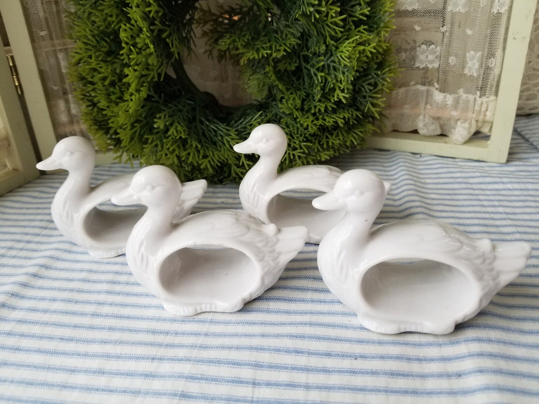 Set of Four Adorable White Farmhouse Duck Napkin Rings. These White ...