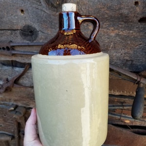 Rustic Farmhouse Stoneware Moonshine Jug. This Primitive Aged Two Toned ...