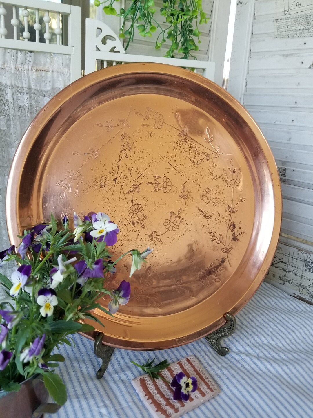 Beautiful Aged Decorative Copper Tray. This Rustic Heavy Solid Copper ...