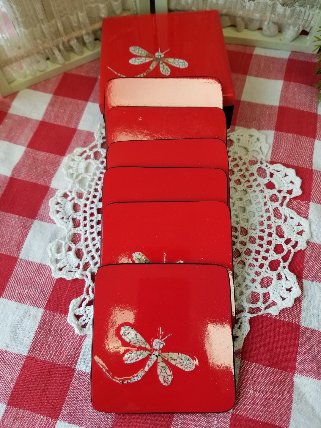 Stylish Set of Six Lacquered Dragonfly Coasters. These - Etsy
