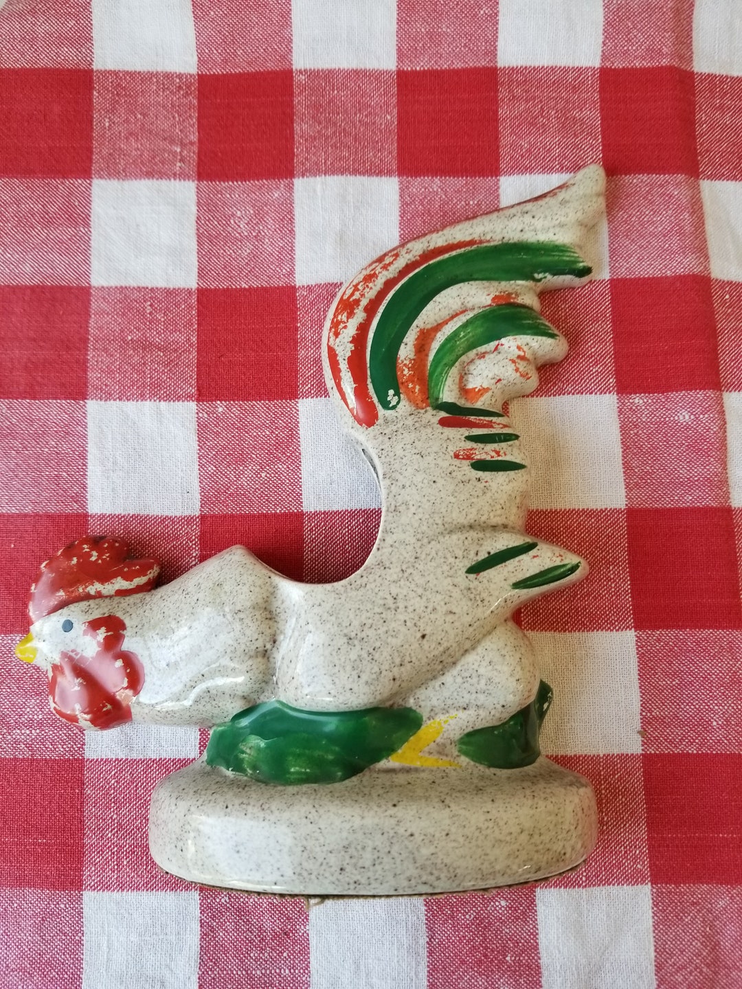 Rustic Mid-century Ceramic Rooster Wall Pocket. This Speckled Farmhouse ...