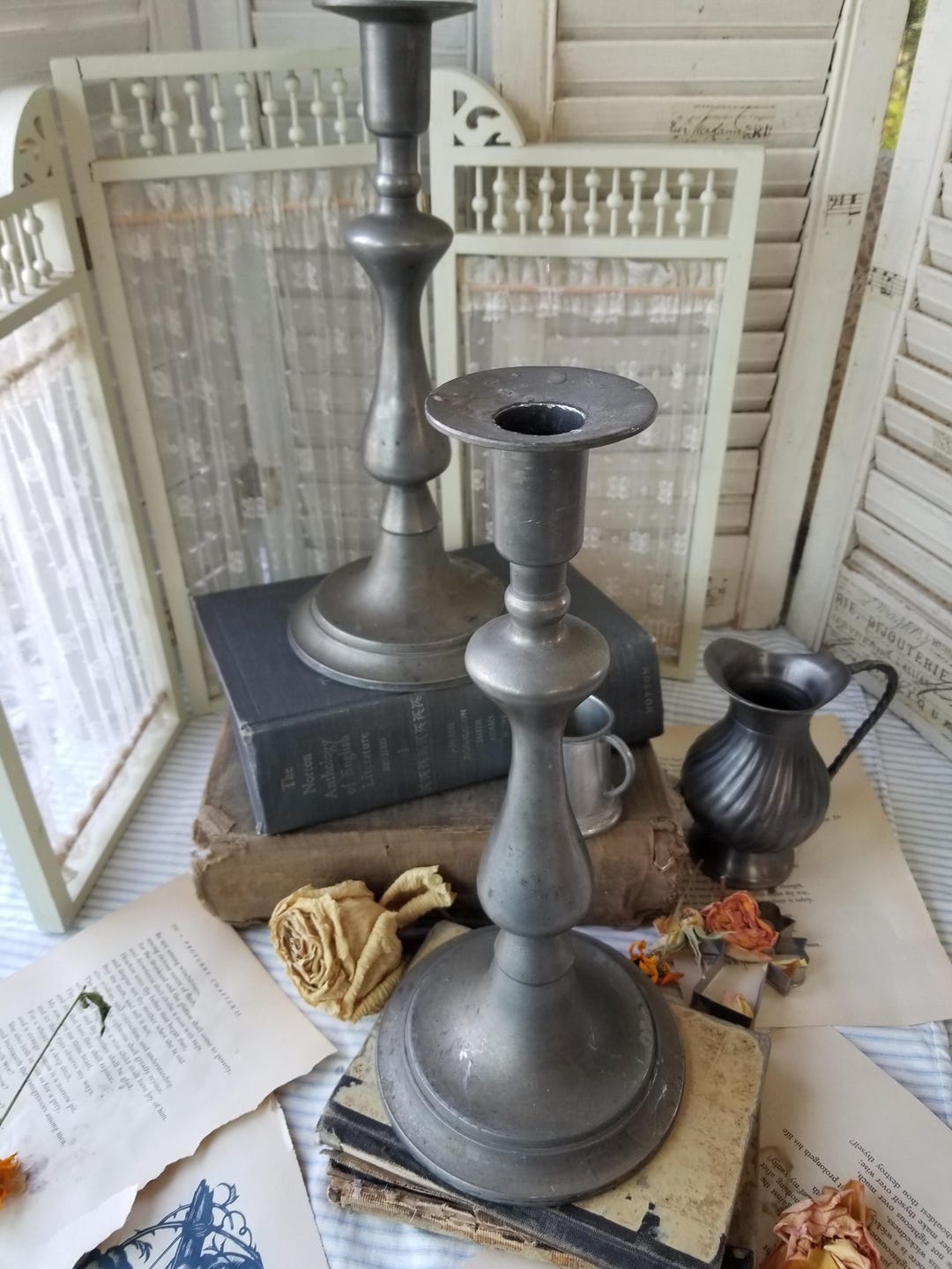 Colonial Pewter Candlesticks. This Pair of Antique Colonial Pewter ...