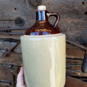 Rustic Farmhouse Stoneware Moonshine Jug. This Primitive Aged Two Toned ...