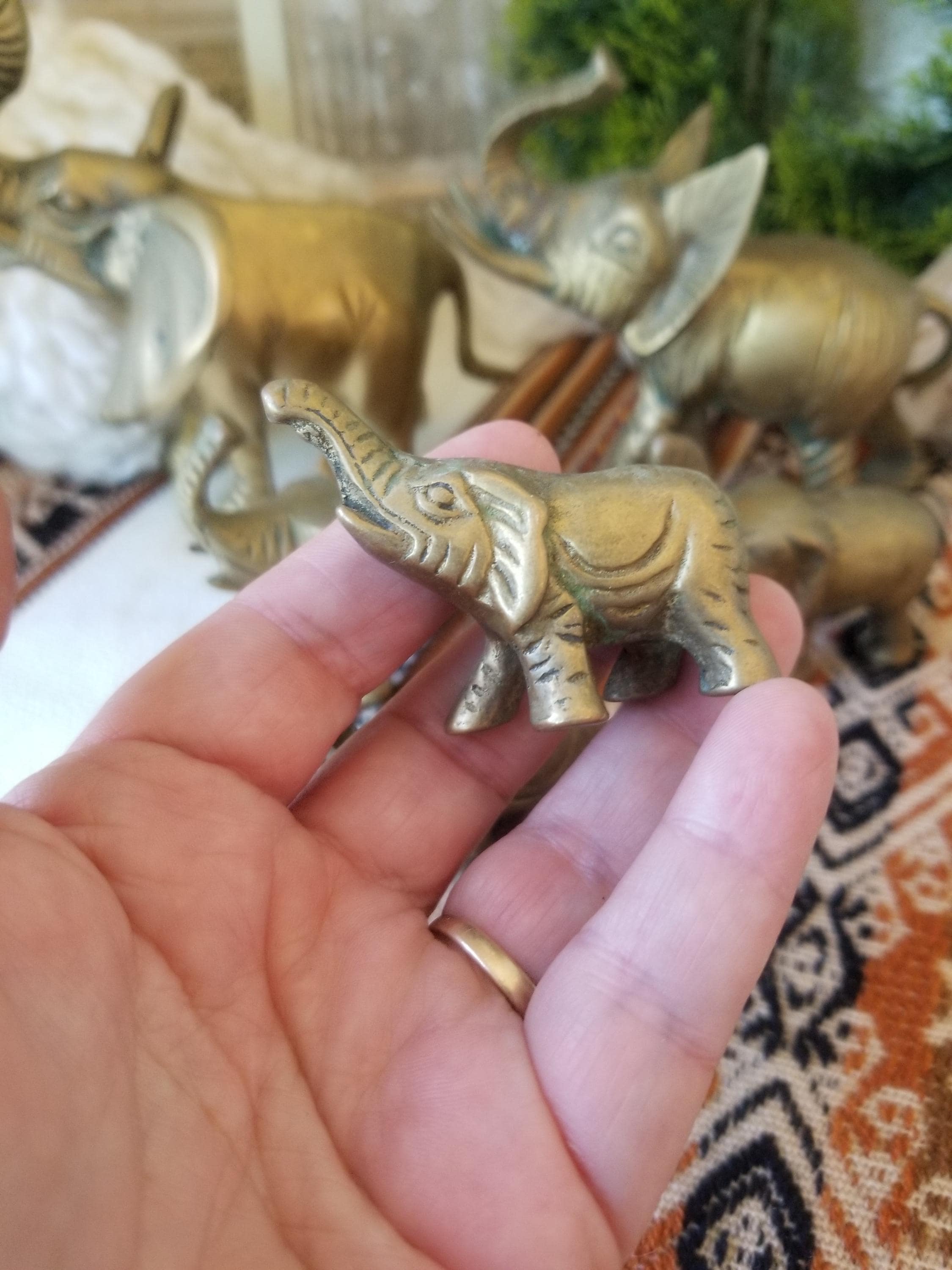 Six Rustic Brass Lucky Elephants. This Family of Six Heavy Rustic Brass ...