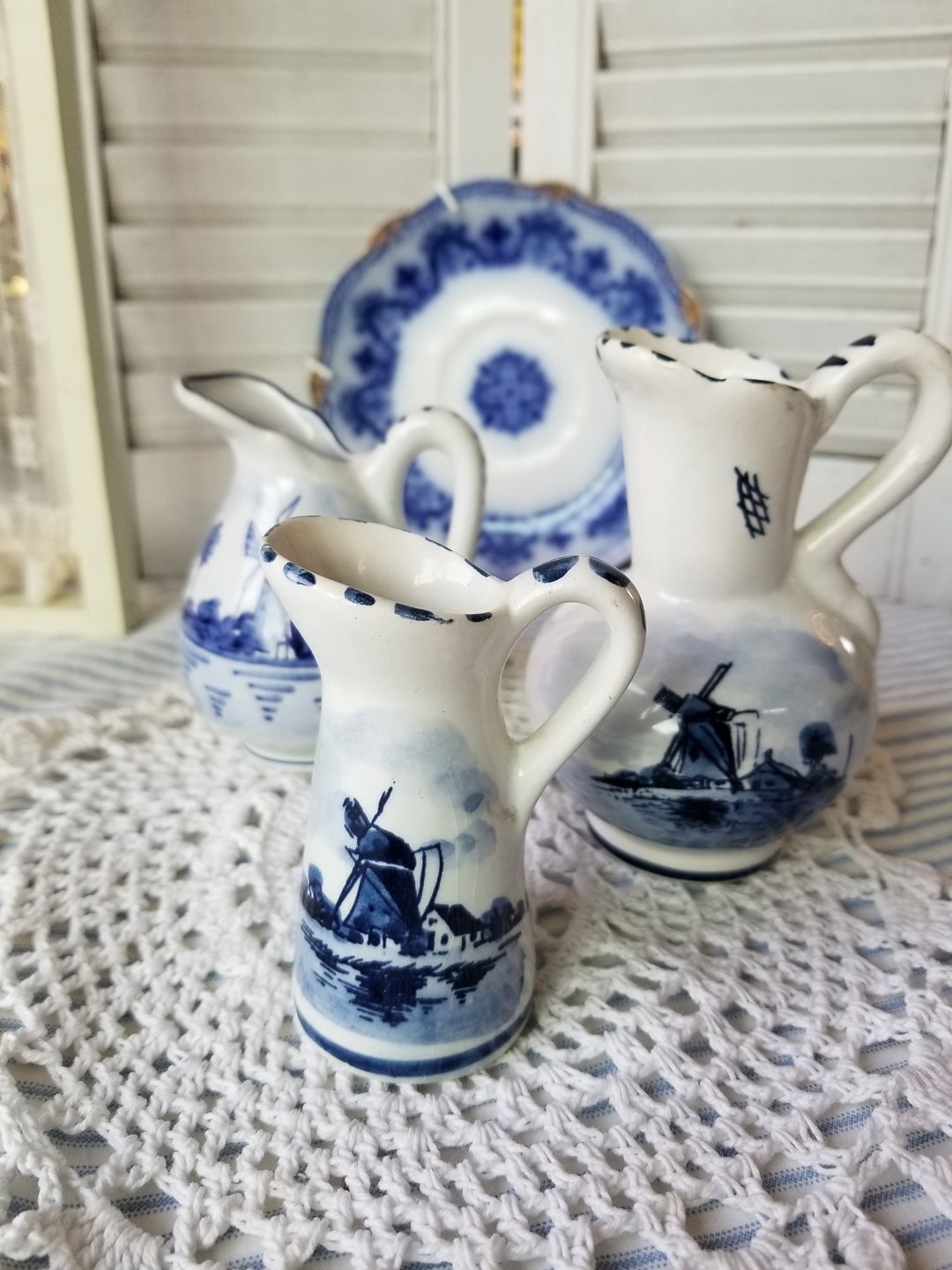 Adorable Trio of Vintage Small Delft Blue Pottery Pitchers From Holland ...